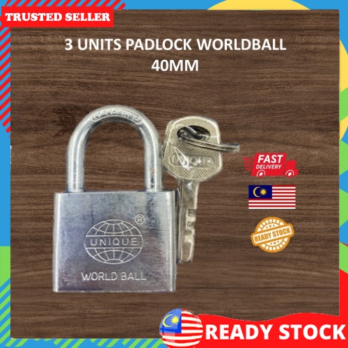 3 Units Worldball Padlock 40mm Metal Brass Padlock House Office Gate ...