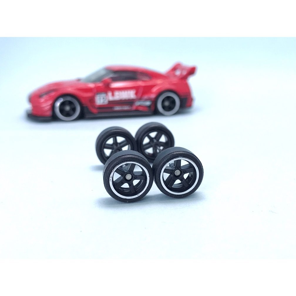 Z255 Hot Wheels Rubber Wheels Tayar Getah 5 Spoke Race Black Chrome ...