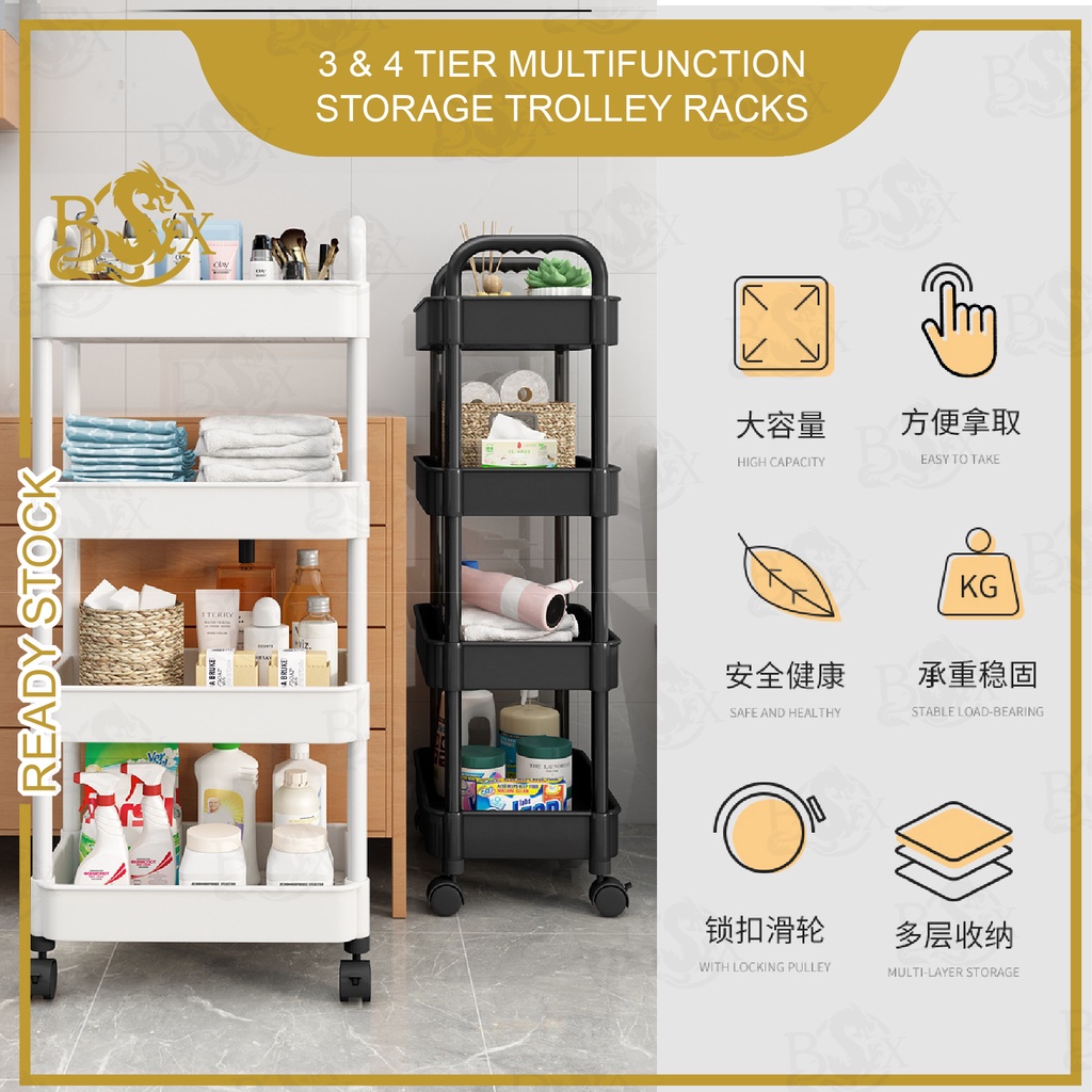3/4 Tier Multifunction Storage Trolley Rack Office Shelves Home Kitchen ...