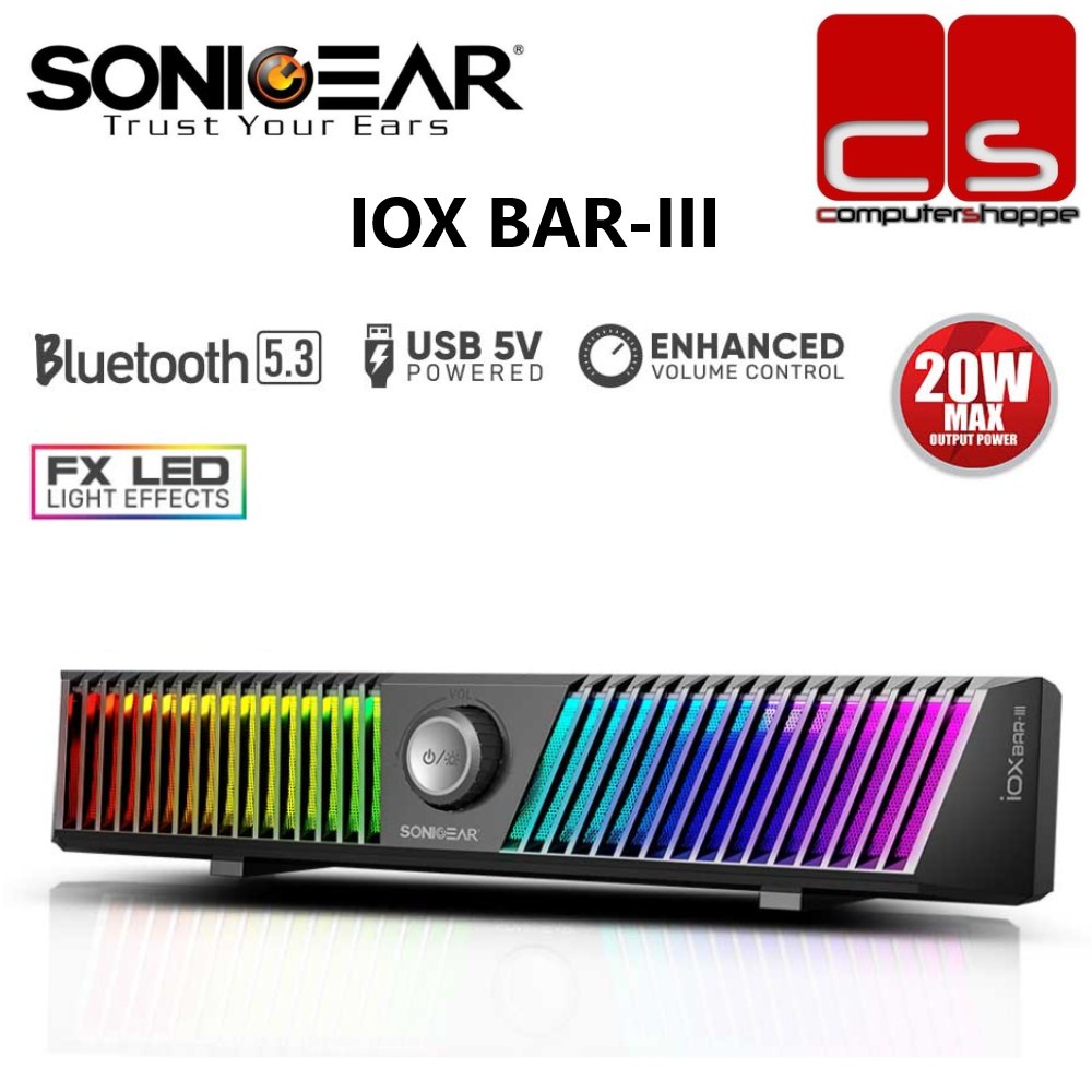 SonicGear IOX Bar-III Stereo Bluetooth RGB Soundbar Speaker - Black ...
