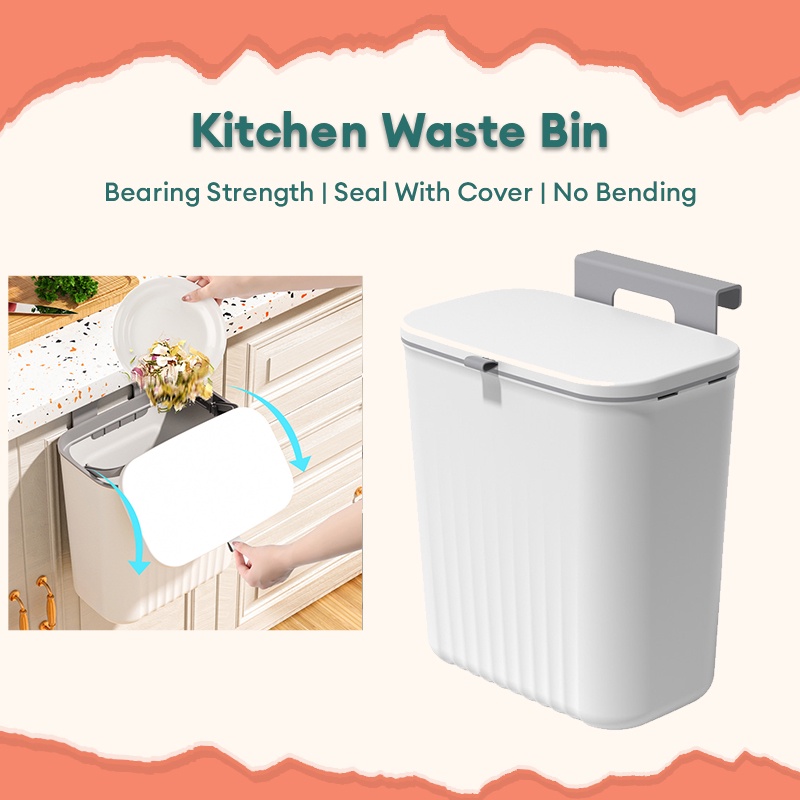 9L Kitchen Hanging Trash Dustbin Door Floor Wall Mounted Rubbish Bin ...