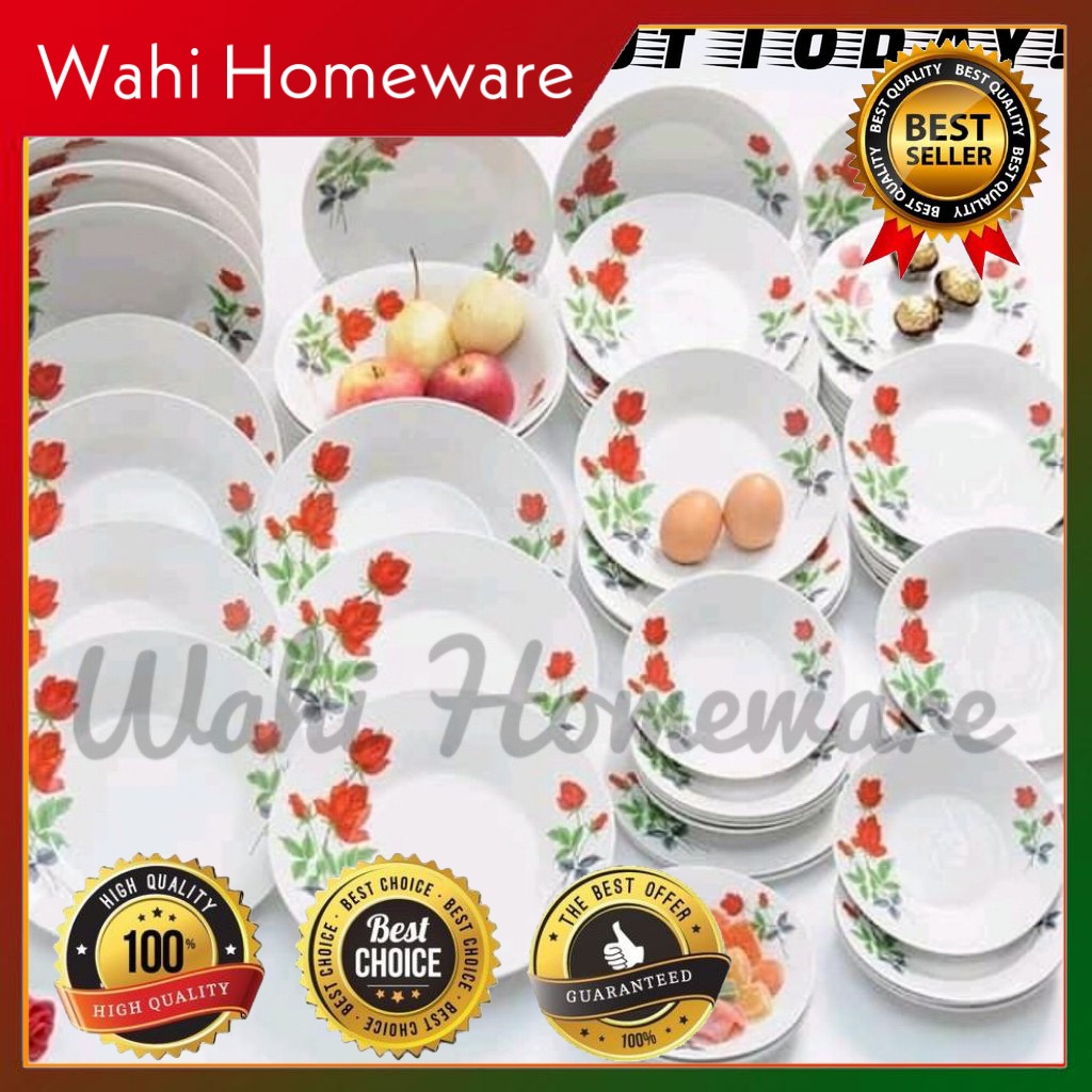 [Wahi Homeware] 62pcs Dinner Set June Rose Set Pinggan Mangkuk ...