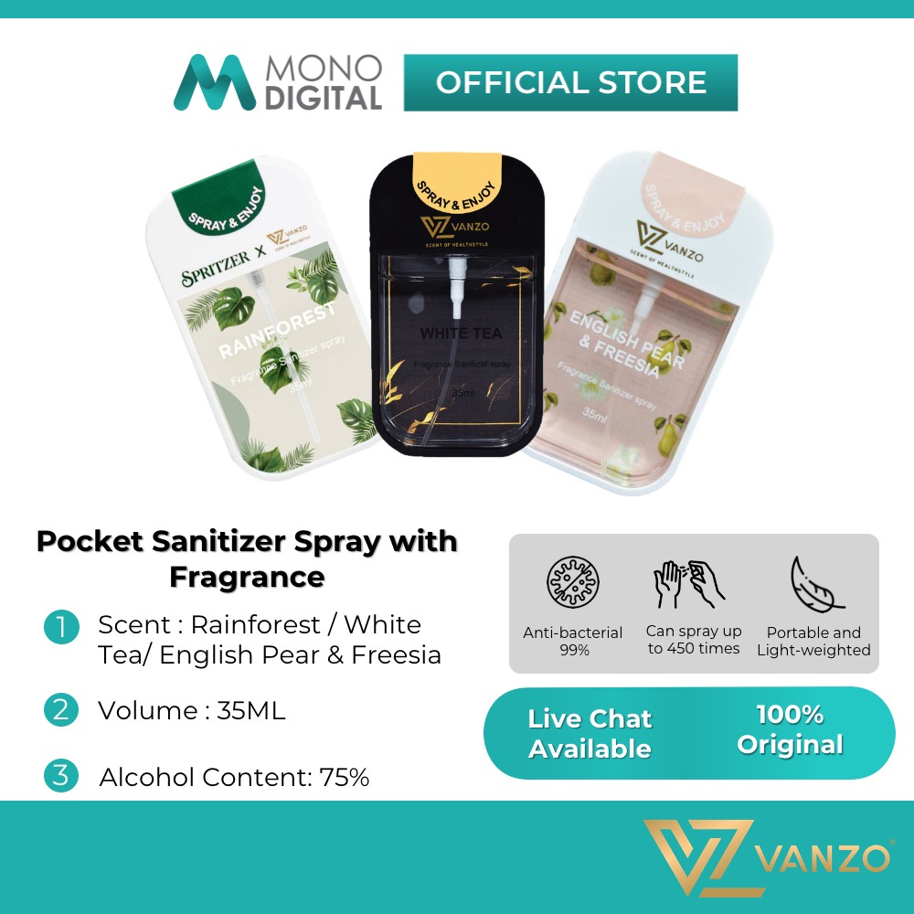 Vanzo Pocket Sanitizer With Fragrance - Rainforest/White Tea/ English ...