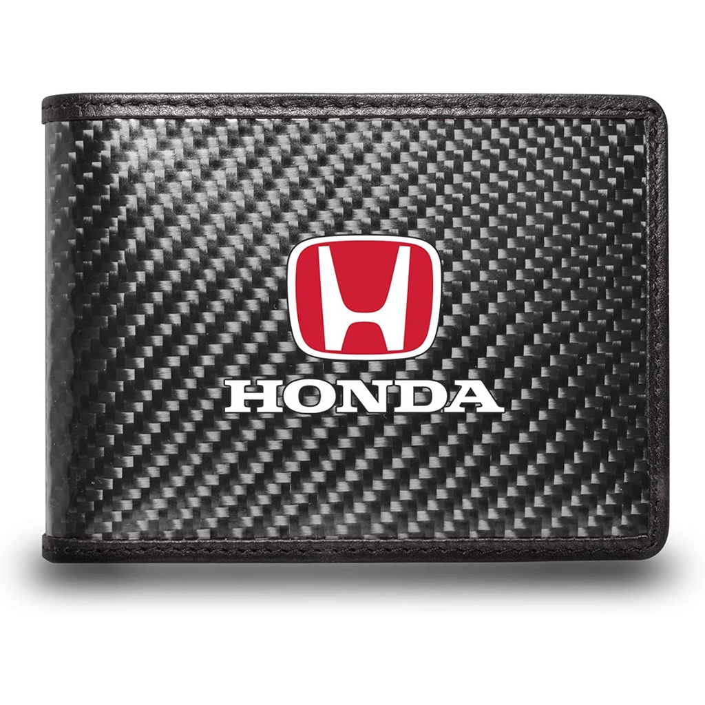 Honda Logo in Red Black Real Carbon Fiber Leather RFID Blocking Bi-fold ...