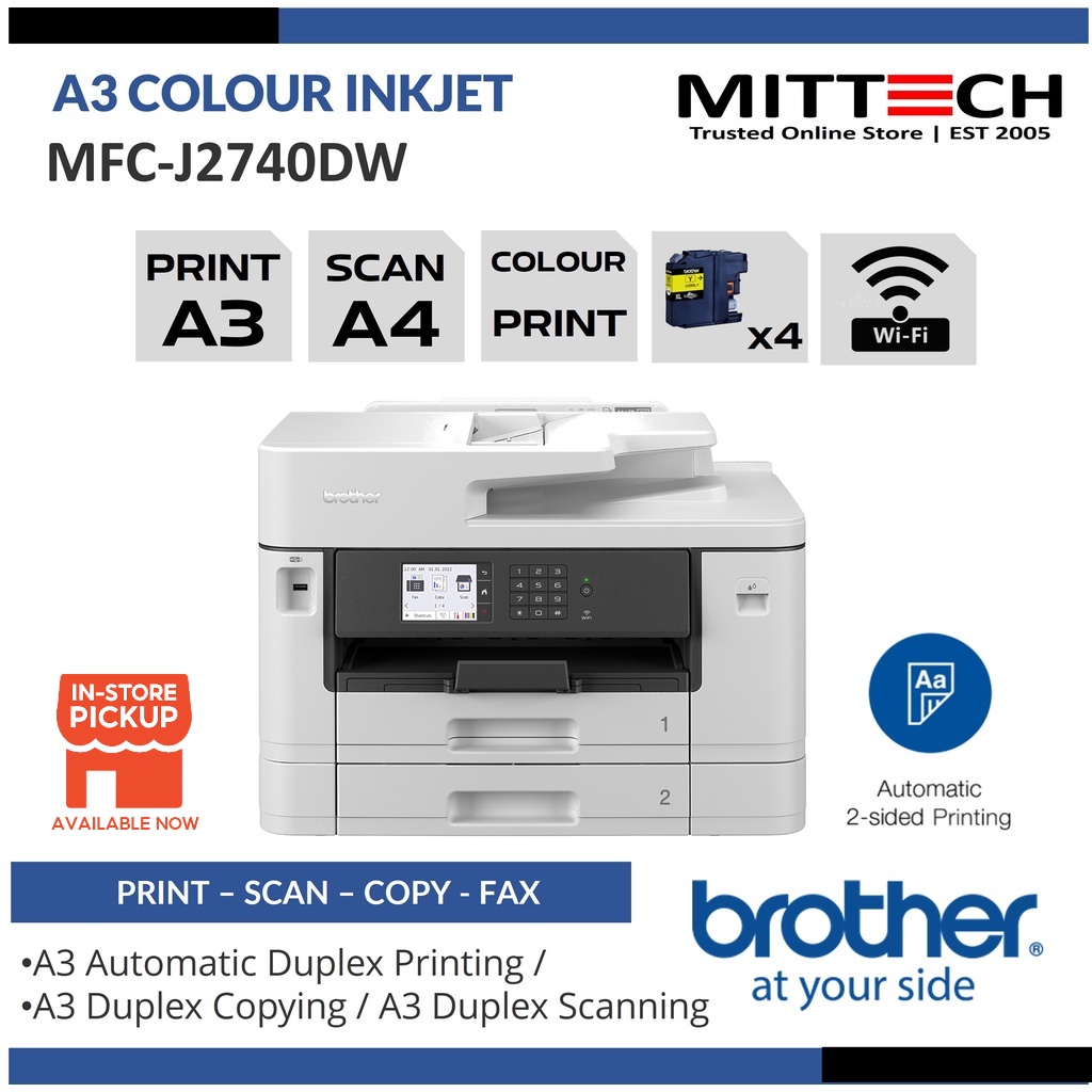 Brother MFC-J2740DW A3 All In One Wireless Colour Inkjet Printer | Auto ...