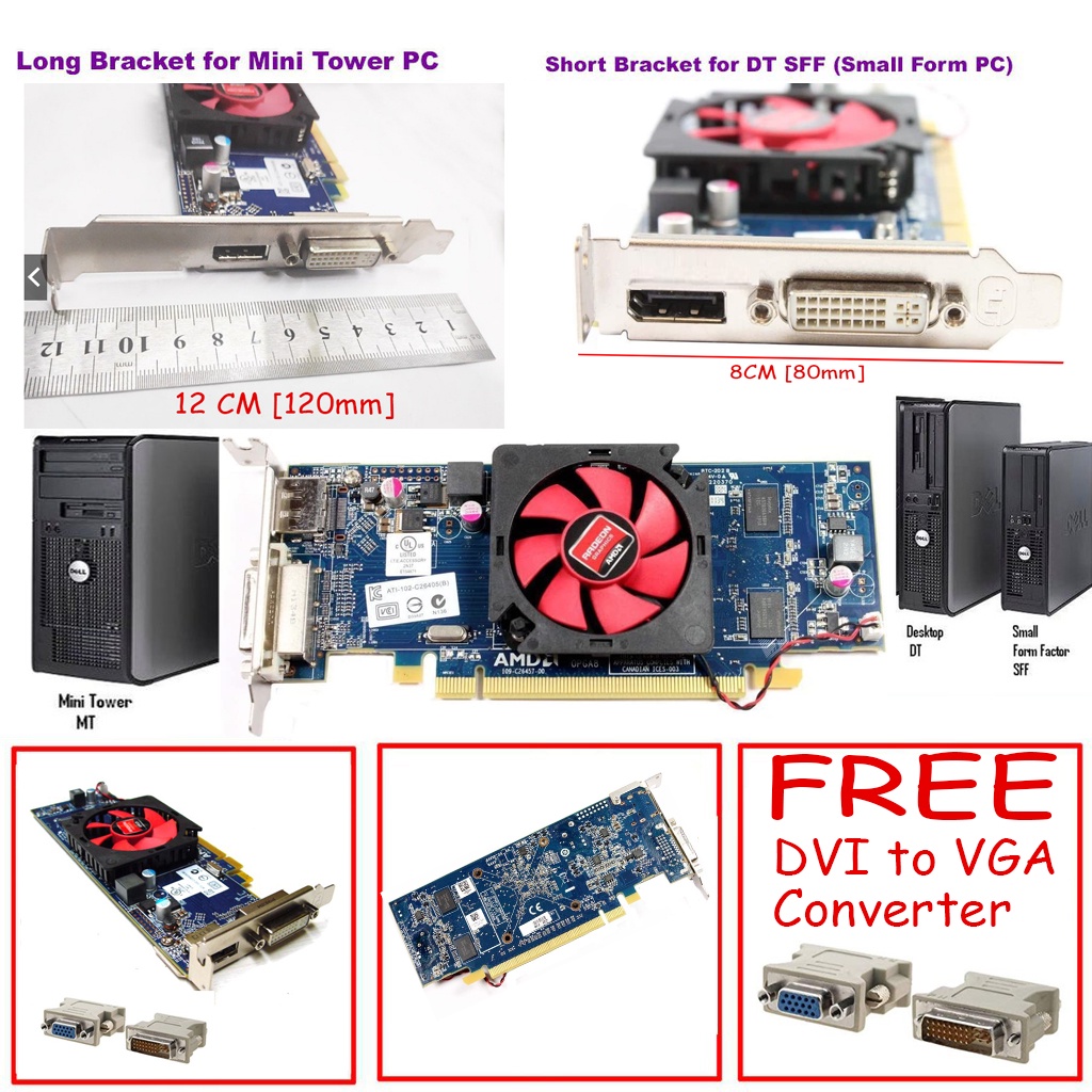 Dell ATI AMD Radeon HD 6450 HD6450 1GB DDR3 64bit DVI DP DisplayPort ...