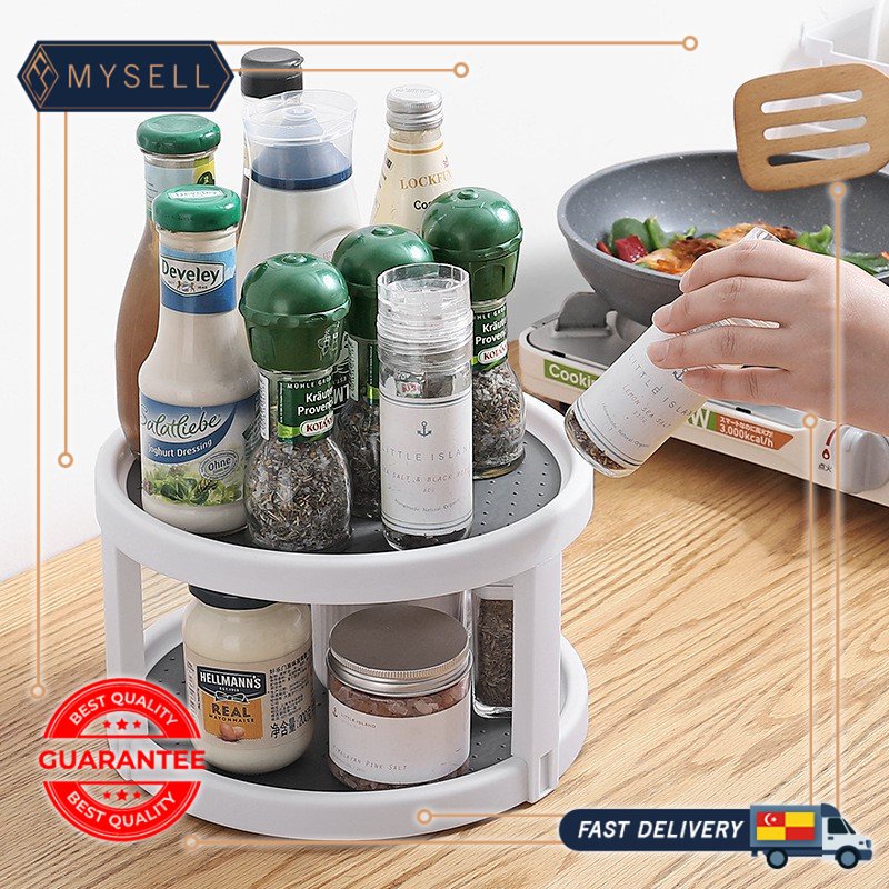 Rotatable Spice Rack with 2 Tiers Small Plastic Kitchen Storage for ...