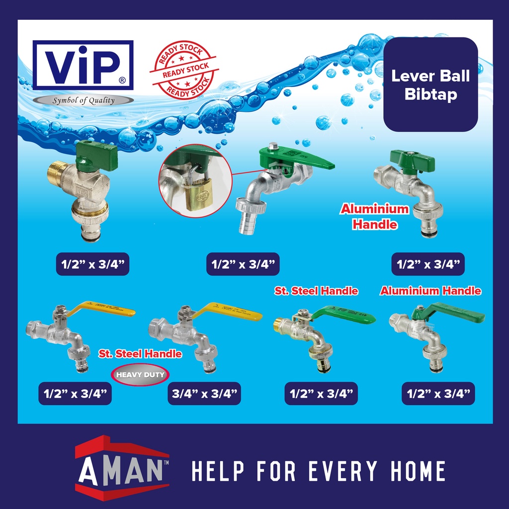 ViP 1/2" 3/4" Ball Bib Tap Aluminium Heavy Duty Stainless Steel Handle ...