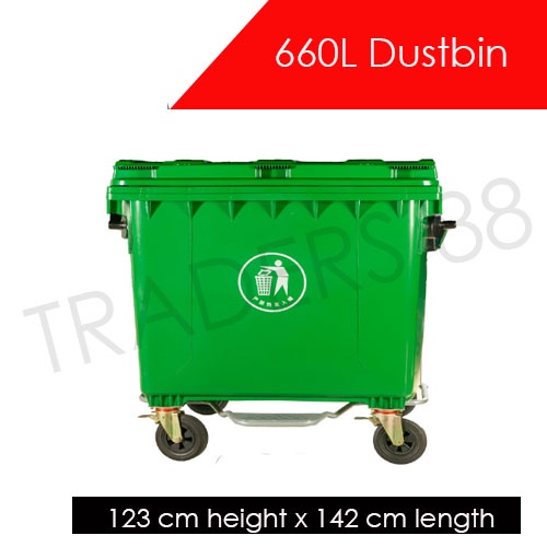 660L Green Bandaraya Mobile Garbage Bin Heavy Duty Outdoor Tong Sampah ...