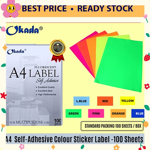 Local Ready Stock A4 Florecent Colour Label 100's/Colour Label / A4 ...