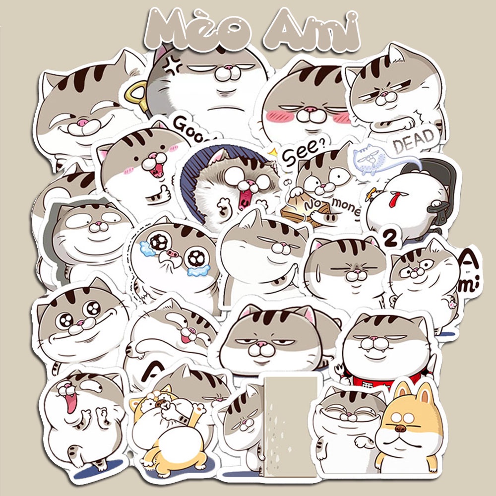 Sticker Cat Ami Cute Icon Stickers laptop, Phone, Piano, Helmet ...