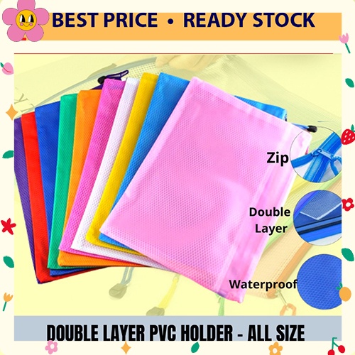 Local Ready Stock Double Layer PVC Zipper Bag/Fail Buku Teks/Zipper PVC ...