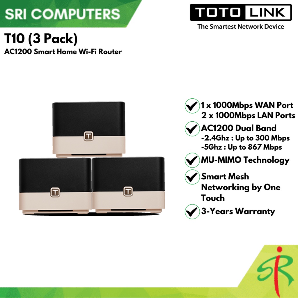 [3 Years Warranty] Totolink T10 Ac1200 Smart Home Wi Fi Router 3 Pack Shopee Malaysia
