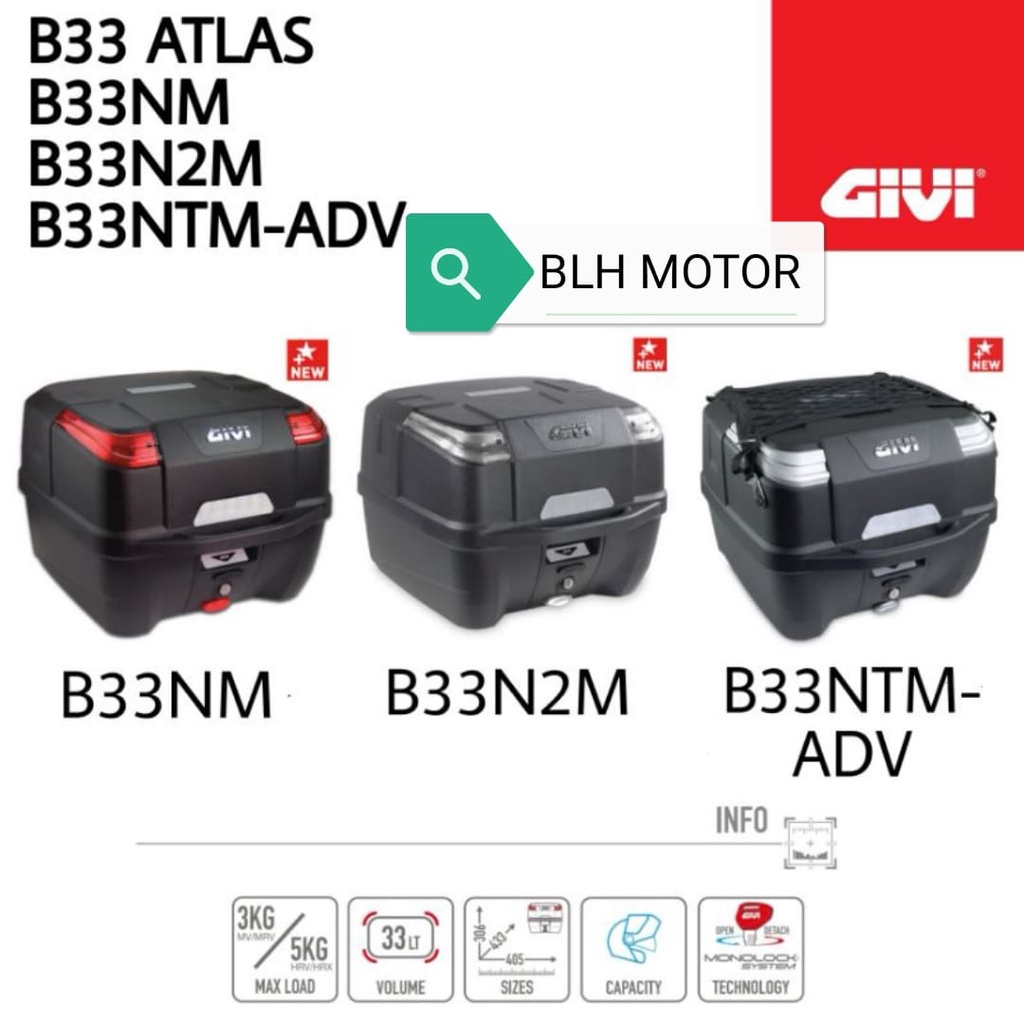 GIVI CENTER} GIVI Box B33NM B33N2M B33NTM-ADV Atlas Series RSX150 Y15ZR LC135 Y16ZR XMAX RS150 ...