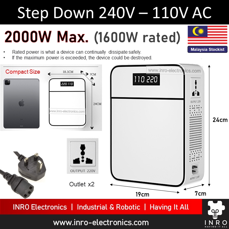 (1 order 1 unit) Portable Step Down Transformer, 240V AC -> 110V AC ...