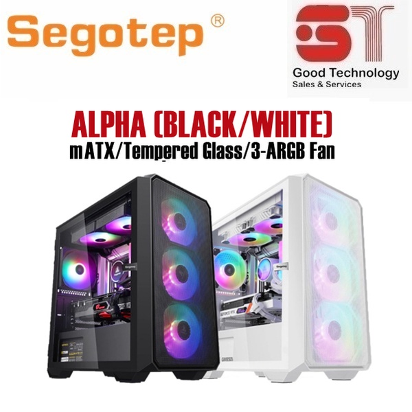 SEGOTEP ALPHA TEMPERED GLASS M-ATX GAMING PC CASE WITH 4 ARGB FANS ...