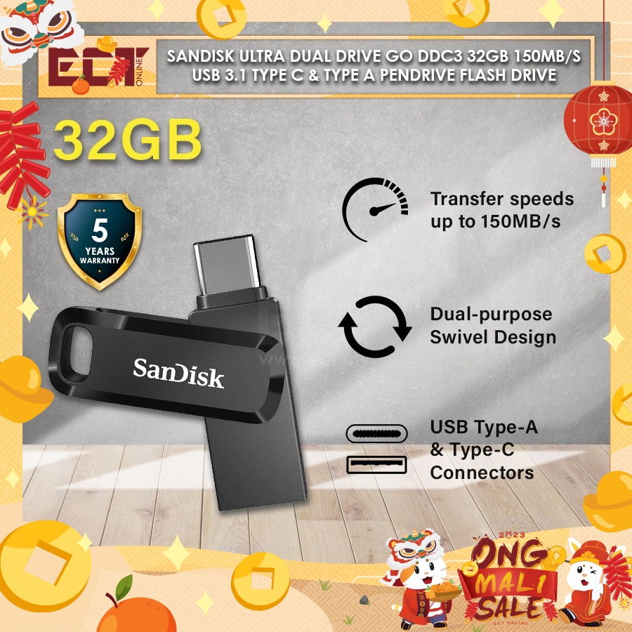 Sandisk Ultra Dual Drive Go DDC3 32GB 64GB 128GB 256GB 150MB/s USB 3.1 ...