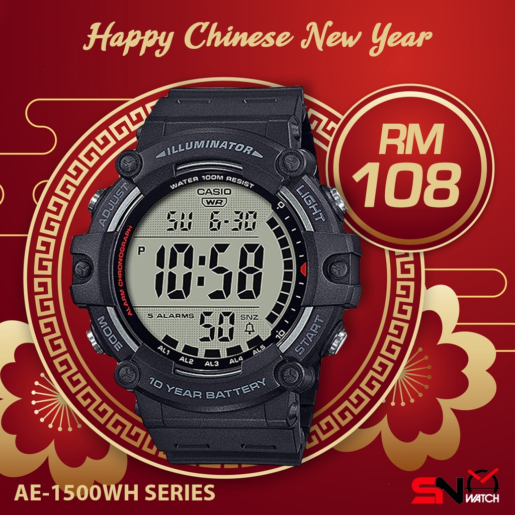 Casio AE-1500WH Series 10-Year Battery Life Digital Resin Band Men Sports Watch | Shopee Malaysia