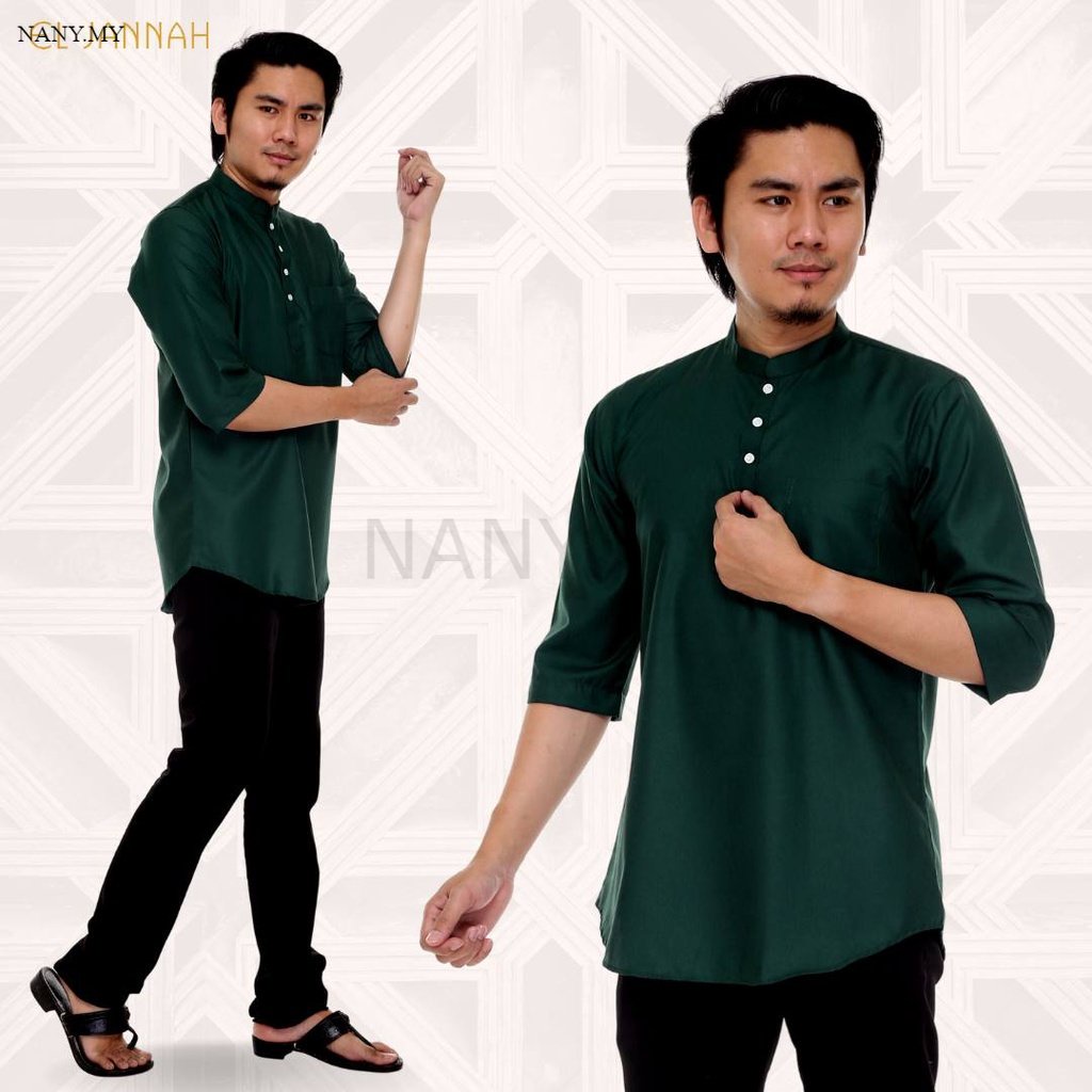 BAJU KURTA LELAKI DEWASA COTTON LENGAN TIGA SUKU CEKAK MUSANG EMERALD ...