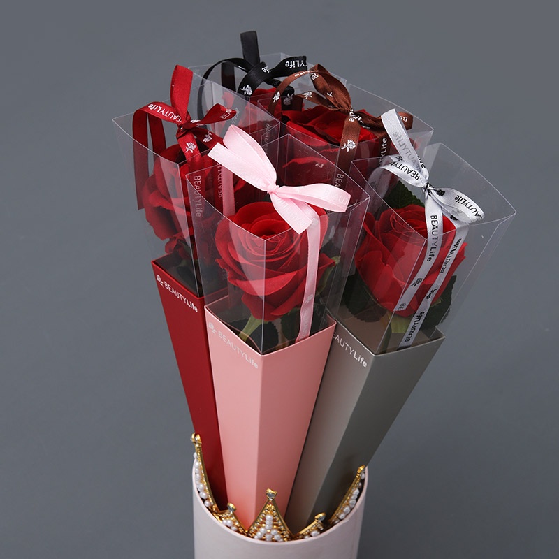 SHIOK Single Flower Wrapper With Transparent Half Cover And Ribbon For ...