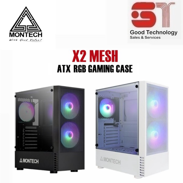 MONTECH X2 MESH [BLACK / WHITE] Mid-Tower ATX Gaming Casing w/ 3 Fans ...