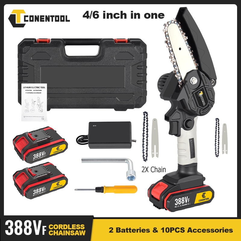CONENTOOL 388VF Cordless Chainsaw 6/4 inch IN ONE Electric Single Hand ...