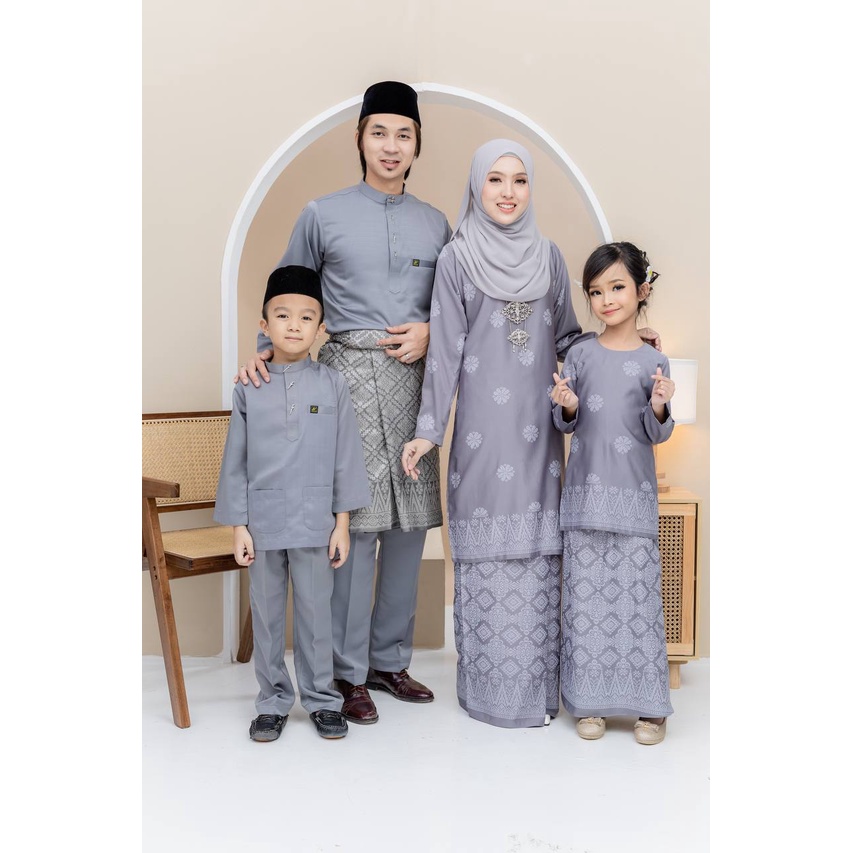 SET FAMILY RAYA SONGKET BUNGA TABUR GREY | Shopee Malaysia