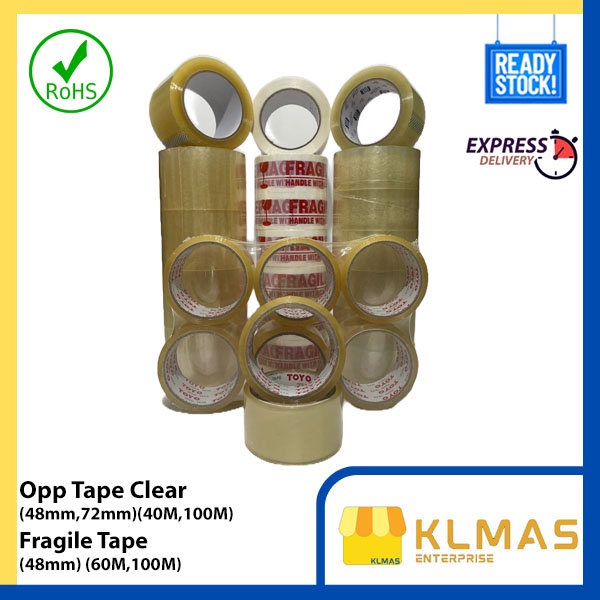 OPP Tape Fragile Tape [1 Tube] (42/45Mic x 48/72mm x 40/60/100M ...