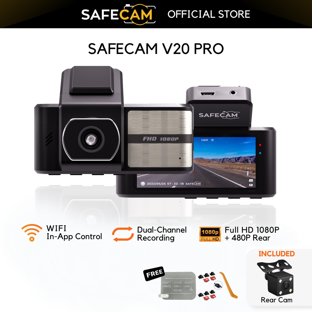 SAFECAM V20 Pro Front + Rear Cam Dual Cameras Full HD 1080P WIFI ...