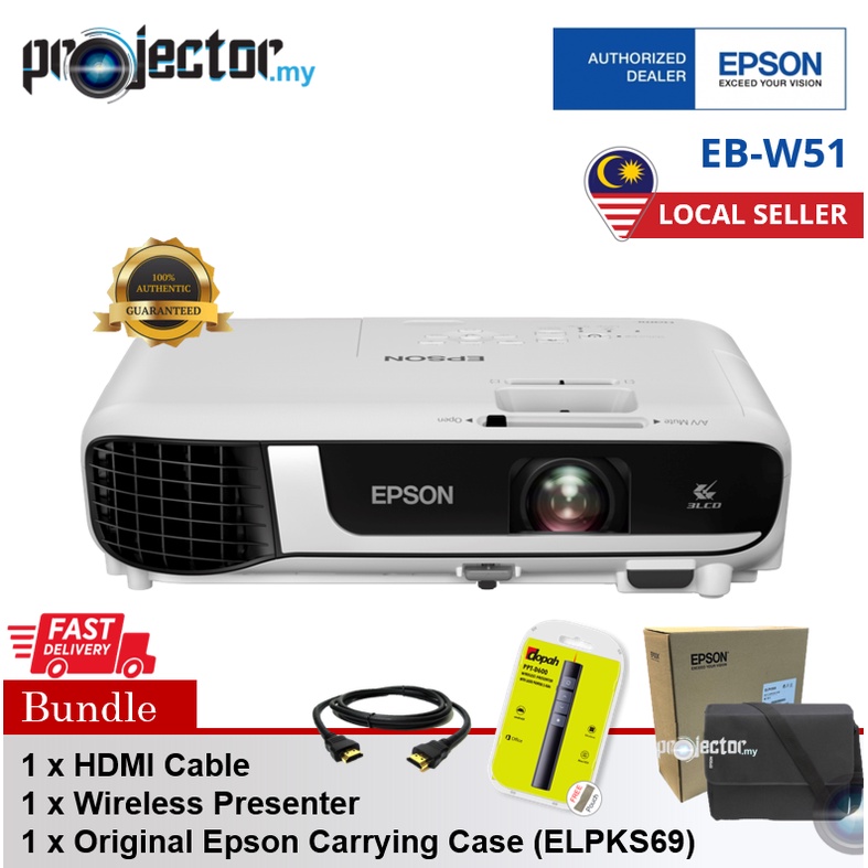 EPSON EB-W51 4000 ANSI Lumens WXGA 3LCD Projector, W51, EB W51(Replaced model of EB-W41 ...