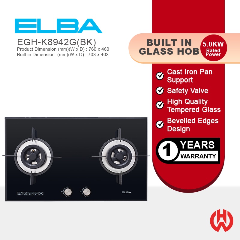 ELBA 5.0KW 2 BURNER COOKER SAFETY VALVE BUILT IN GAS HOB EGH-K8942G(BK) | Shopee Malaysia