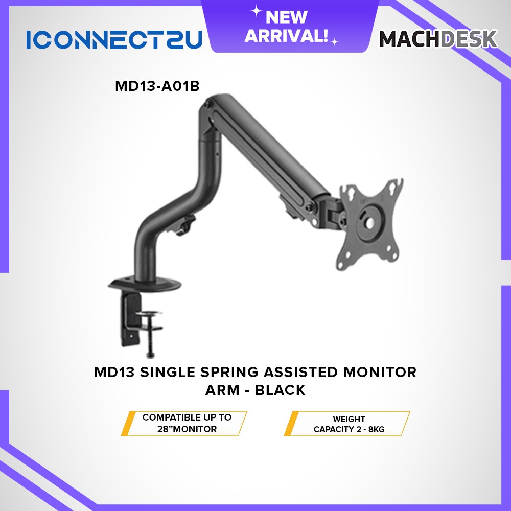 Machdesk MD13 Single Spring Assisted Monitor Arm Black (MD13-A01B ...