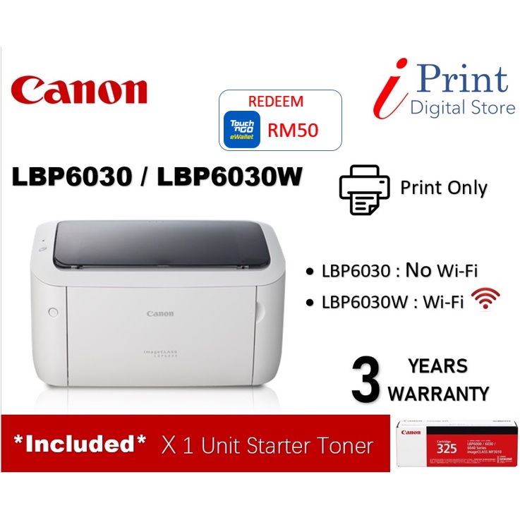 CANON LBP6030 / LBP6030W ORIGINAL LASER PRINTER SINGLE FUNCTION MONOCHROME [100% GENUINE ...