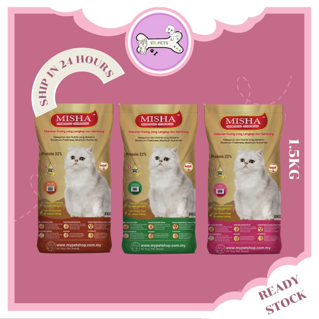 Misha Cat Dry Food 1.5KG & 1KG - (Seafood , Chicken & Tuna , Ocean Fish ...
