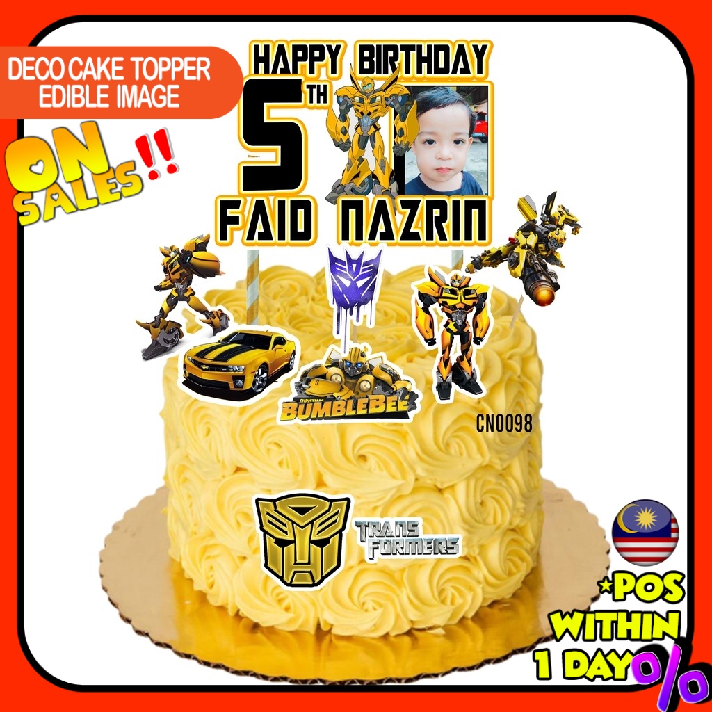 [CUSTOM NAME & PHOTO] Happy Birthday Cake Topper Transformer Bumblebee ...