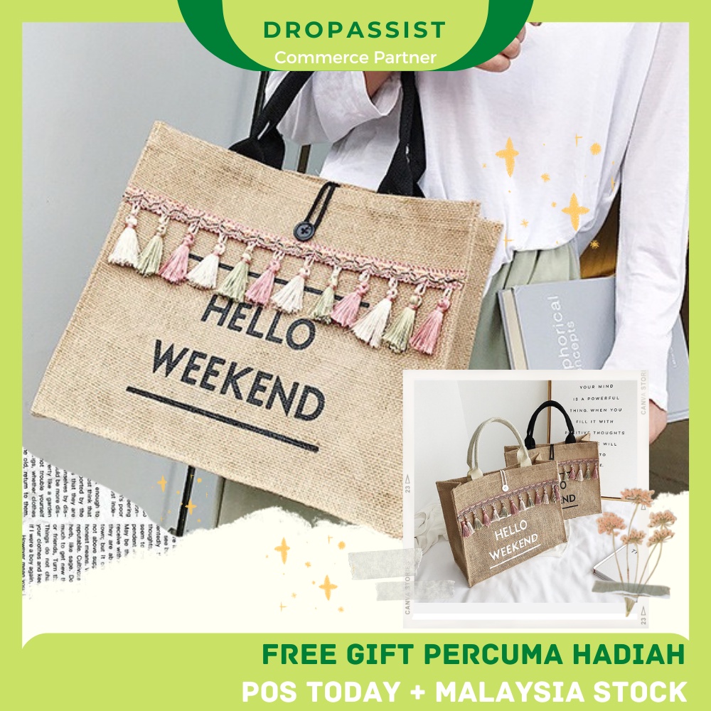 DROPASSIST 1561 Women Tote Jute Soft Linen Shopping Grocery Bag Canvas ...