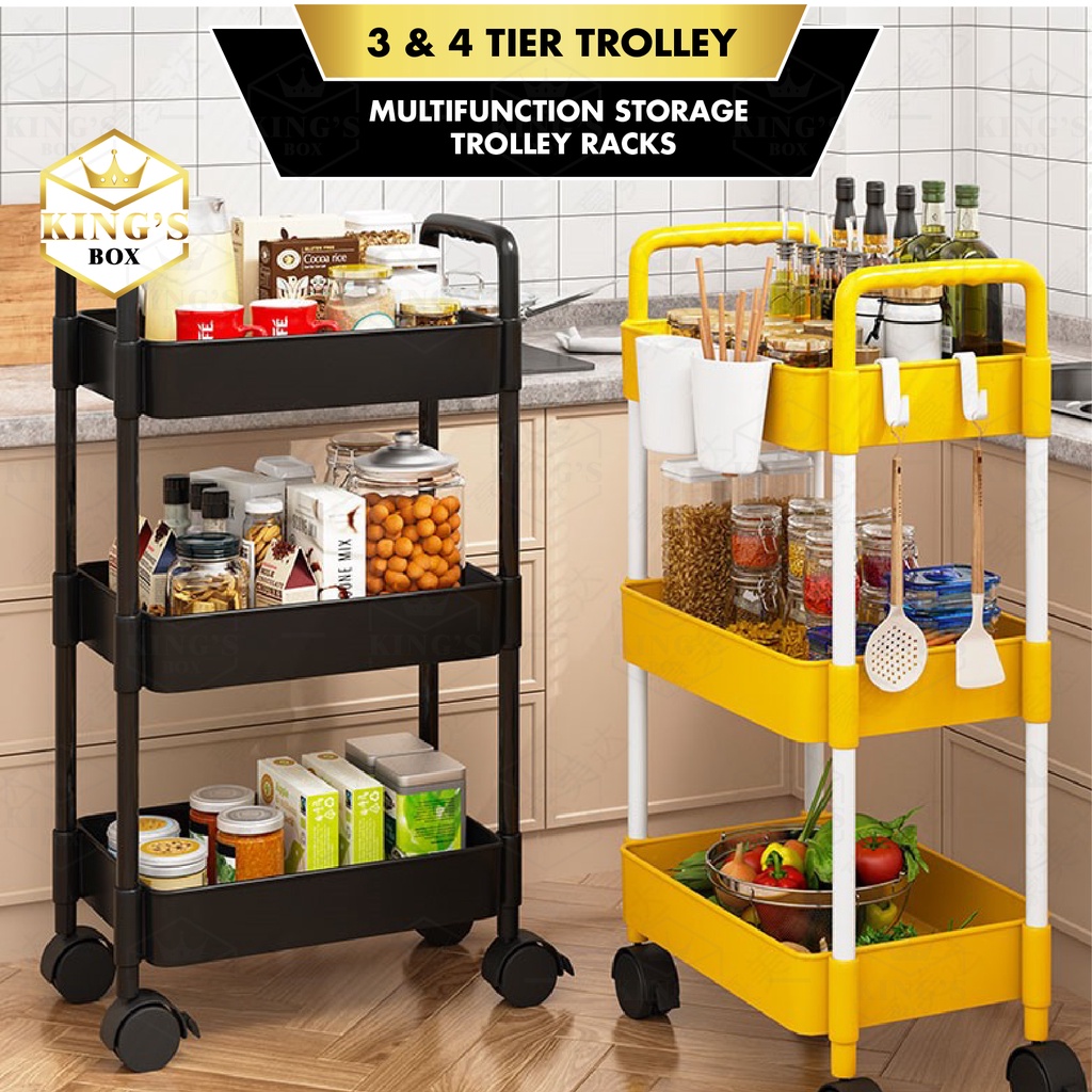 3/4 Tier Multifunction Storage Trolley Rack Office Shelves Home Kitchen ...