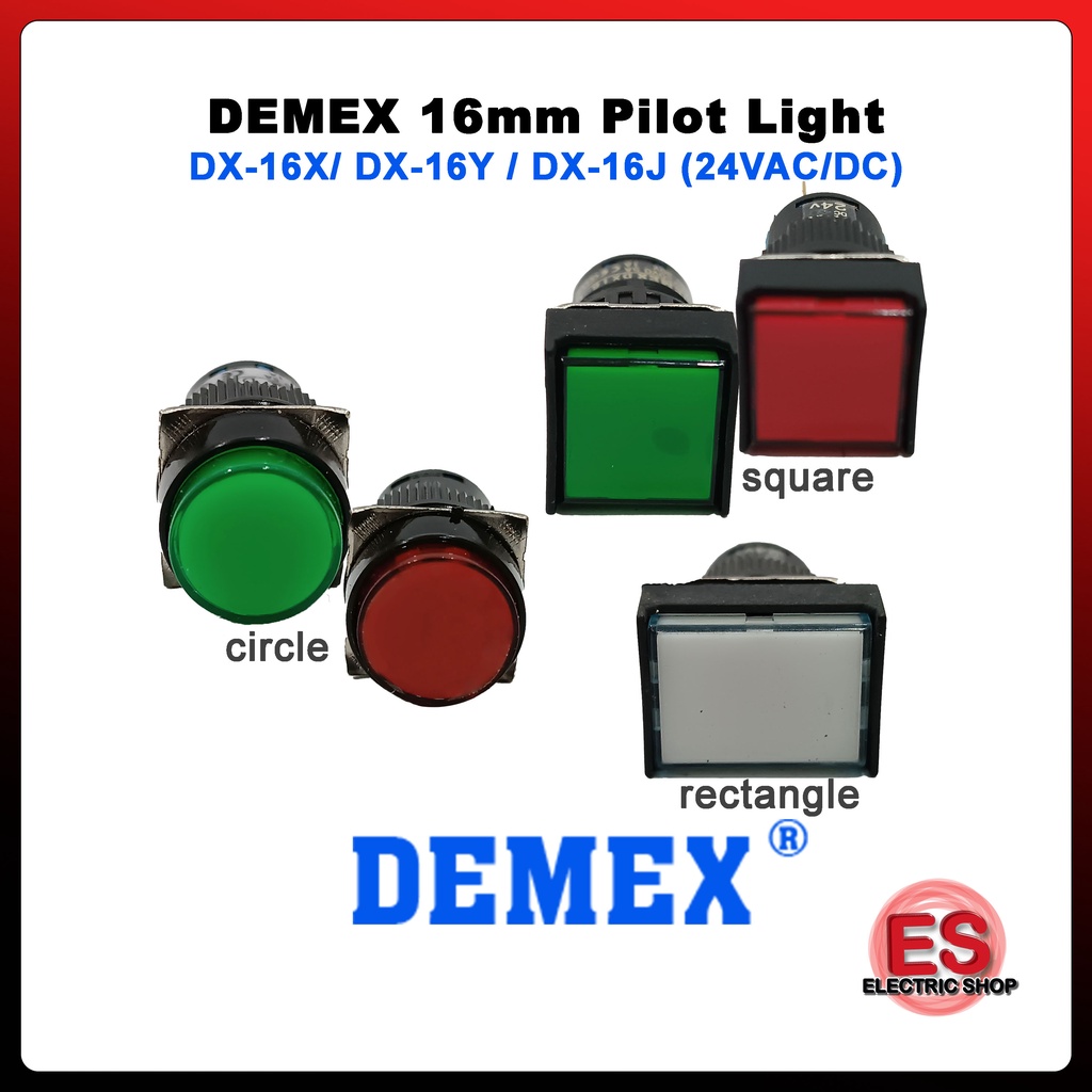 Demex Miniature Pilot Light with LED 24V AC/DC, ( Rectangular , Square ...
