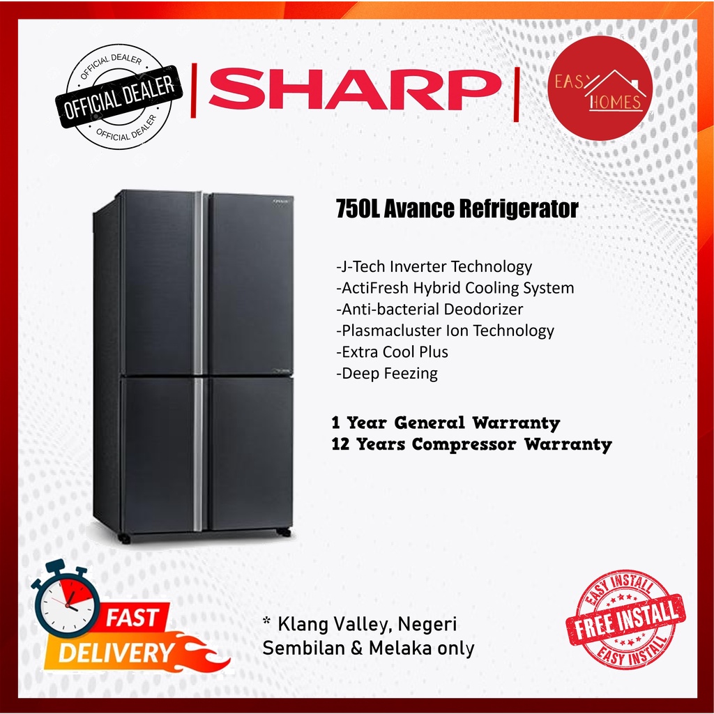 Sharp 750L 4 Door Inverter Refrigerator SJF921VMSS (Dark Grey) | Shopee ...