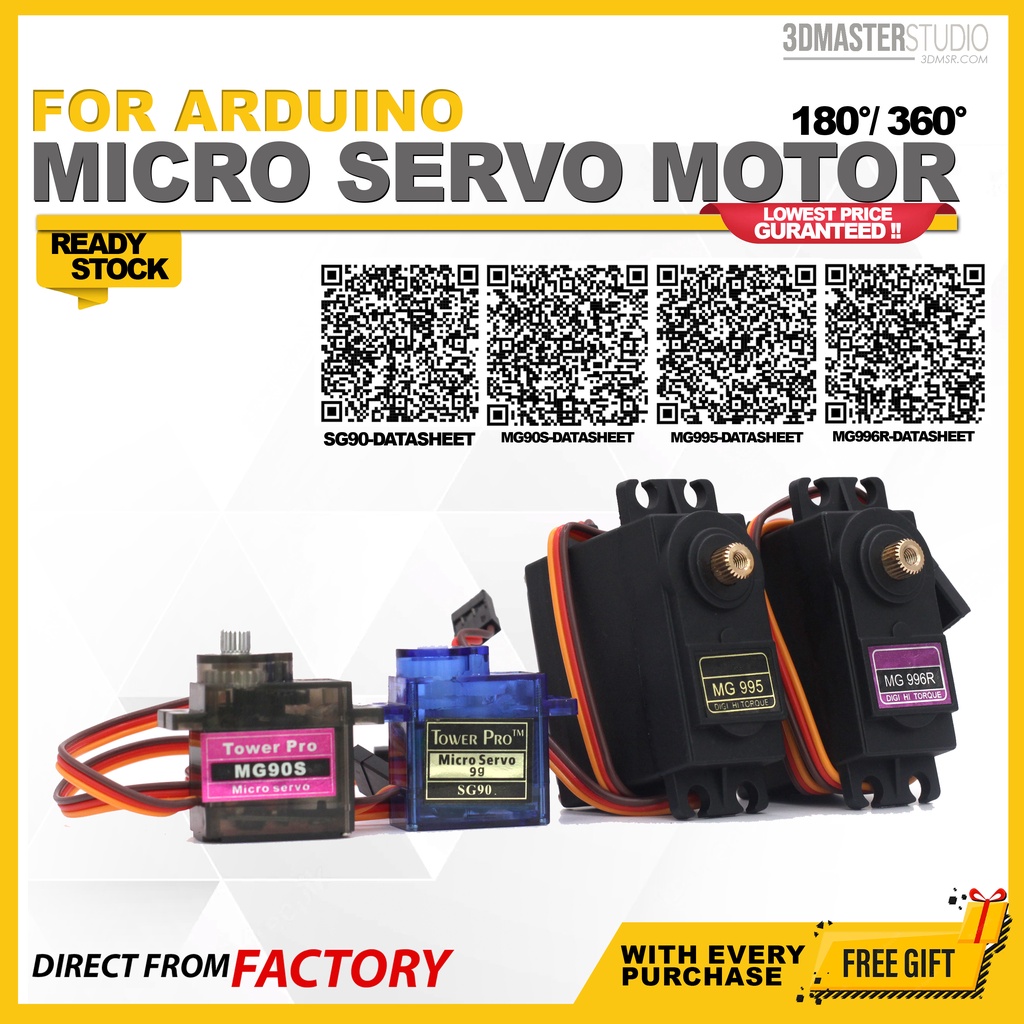 MG995 MG996r SG90 9g MG90s Metal / Plastic Gear 180 / 360 Deg Degree Micro Servo Motor Set for ...