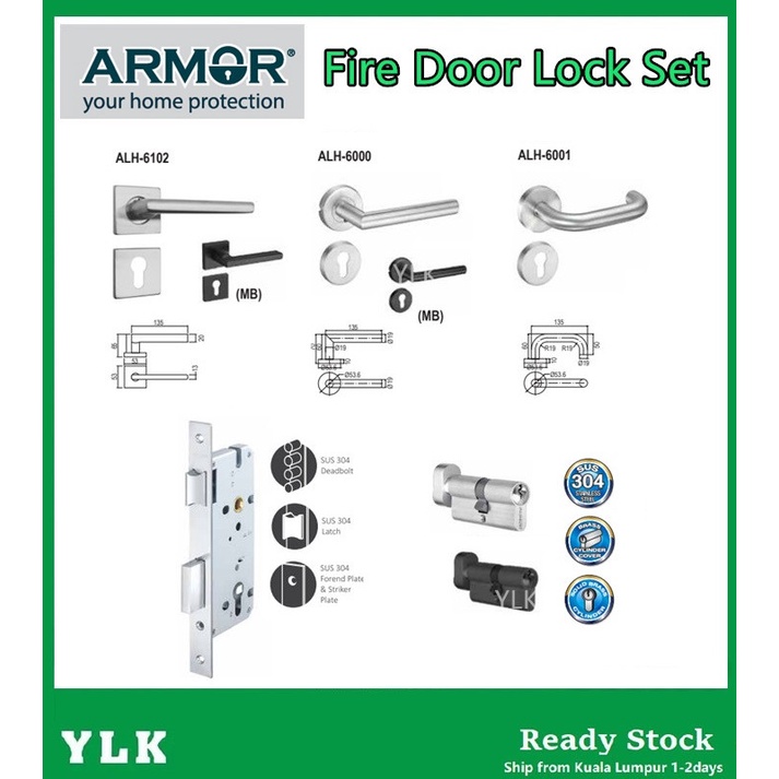YLK Armor Heavy Duty Stainless Steel SUS304 Door Lever Handle Wooden ...