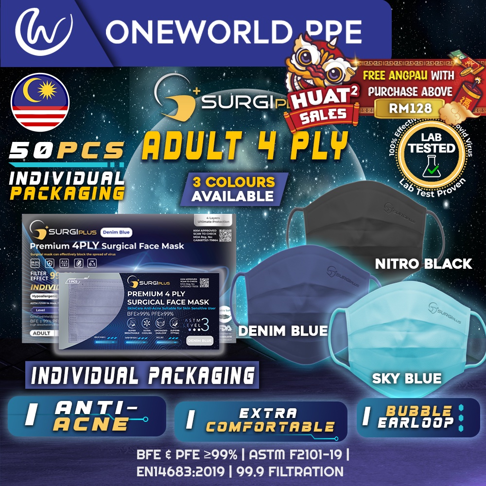 【SurgiPlus】Premium Surgical Face Mask 4 Ply ASTM Lvl 3/EN Type II-R ...