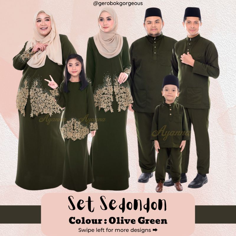 Baju Raya Sedondon Tema Warna Olive Green (Hijau Lumut) Set Family Ayah ...