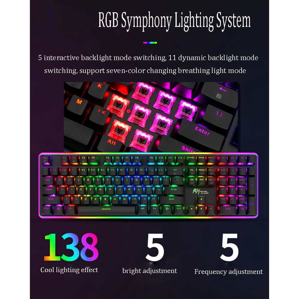 Royal Kludge RK918 Full RGB Backlit Wired Mechanical Keyboad 104Key 100 ...