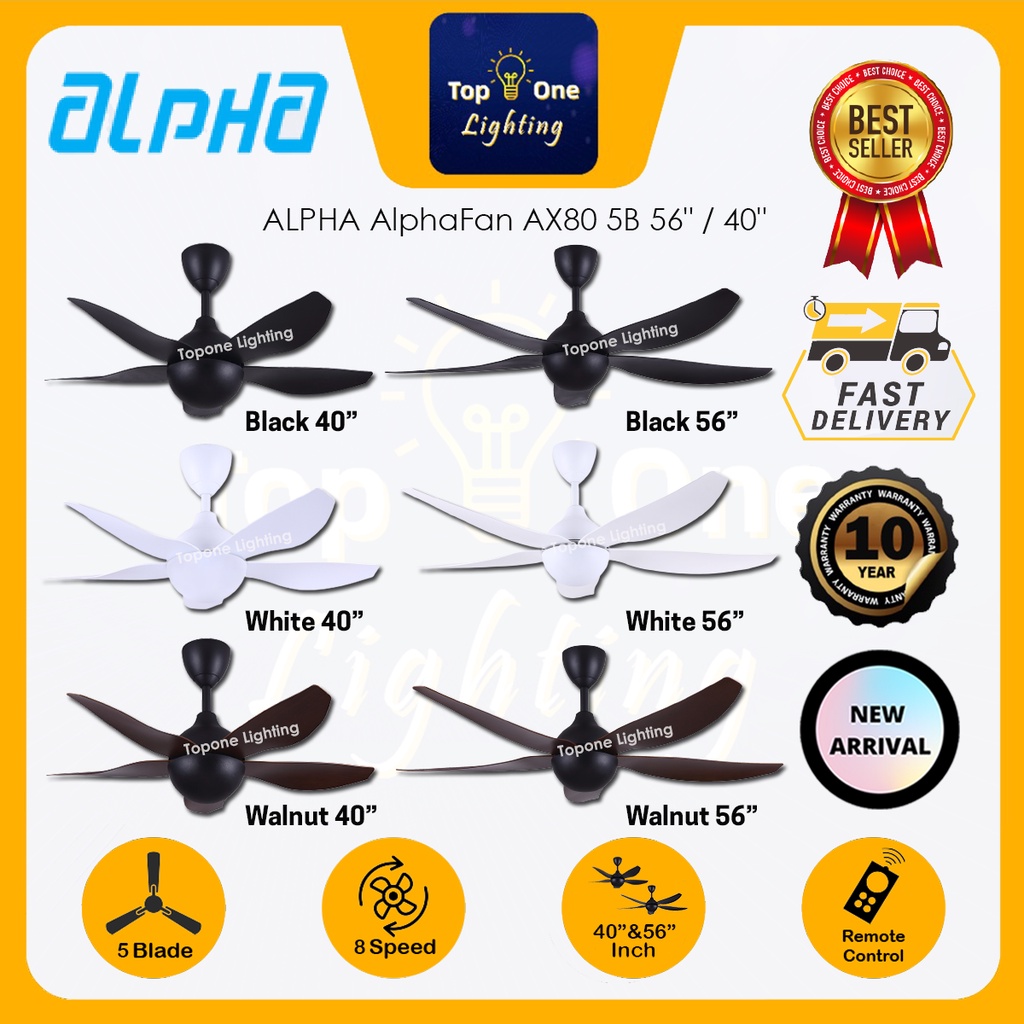 ALPHA AlphaFan - AX80 5B 40/56 Inch DC Motor Ceiling Fan with 5 Blades ...