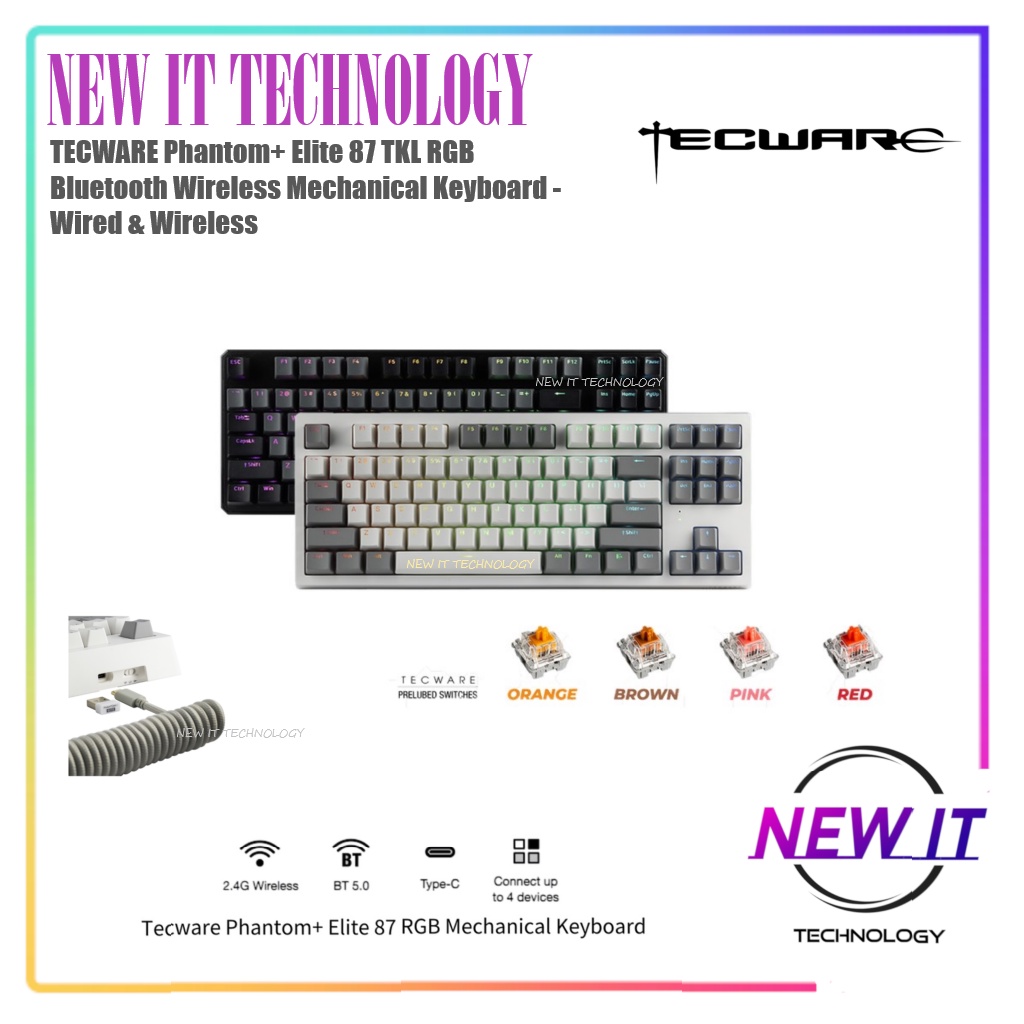 TECWARE Phantom+ Elite 87 TKL RGB Bluetooth Wireless Mechanical Gaming ...