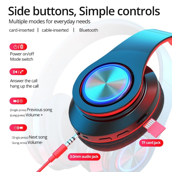 { SHOP FOR YOU} B39 Wireless Headset Bluetooth 5.0 Colorful LED Bass ...