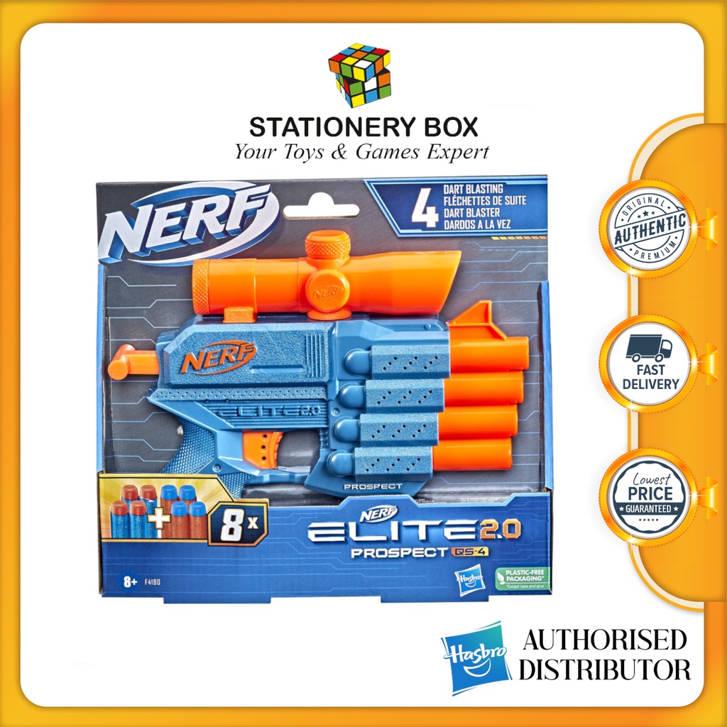 ORIGINAL - Hasbro Nerf Elite 2.0 Prospect QS 4 Blaster, 8 Official Nerf ...