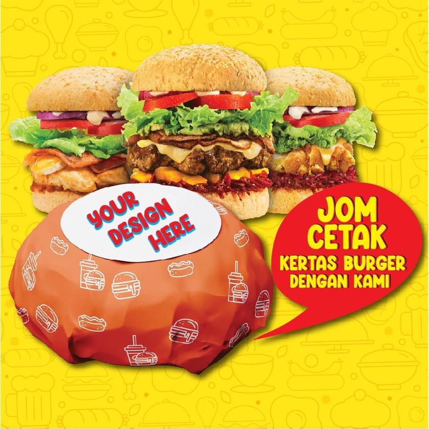 CETAK LOGO SENDIRI KERTAS PEMBALUT BURGER / PRINT CUSTOM LOGO ON BURGER ...