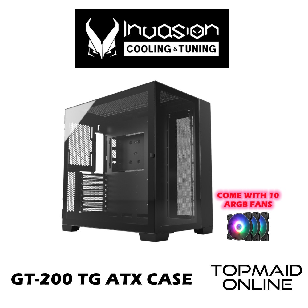 INVASION GT-200 TG ATX PC CASE WITH 10 ARGB FAN (BLACK) | Shopee Malaysia
